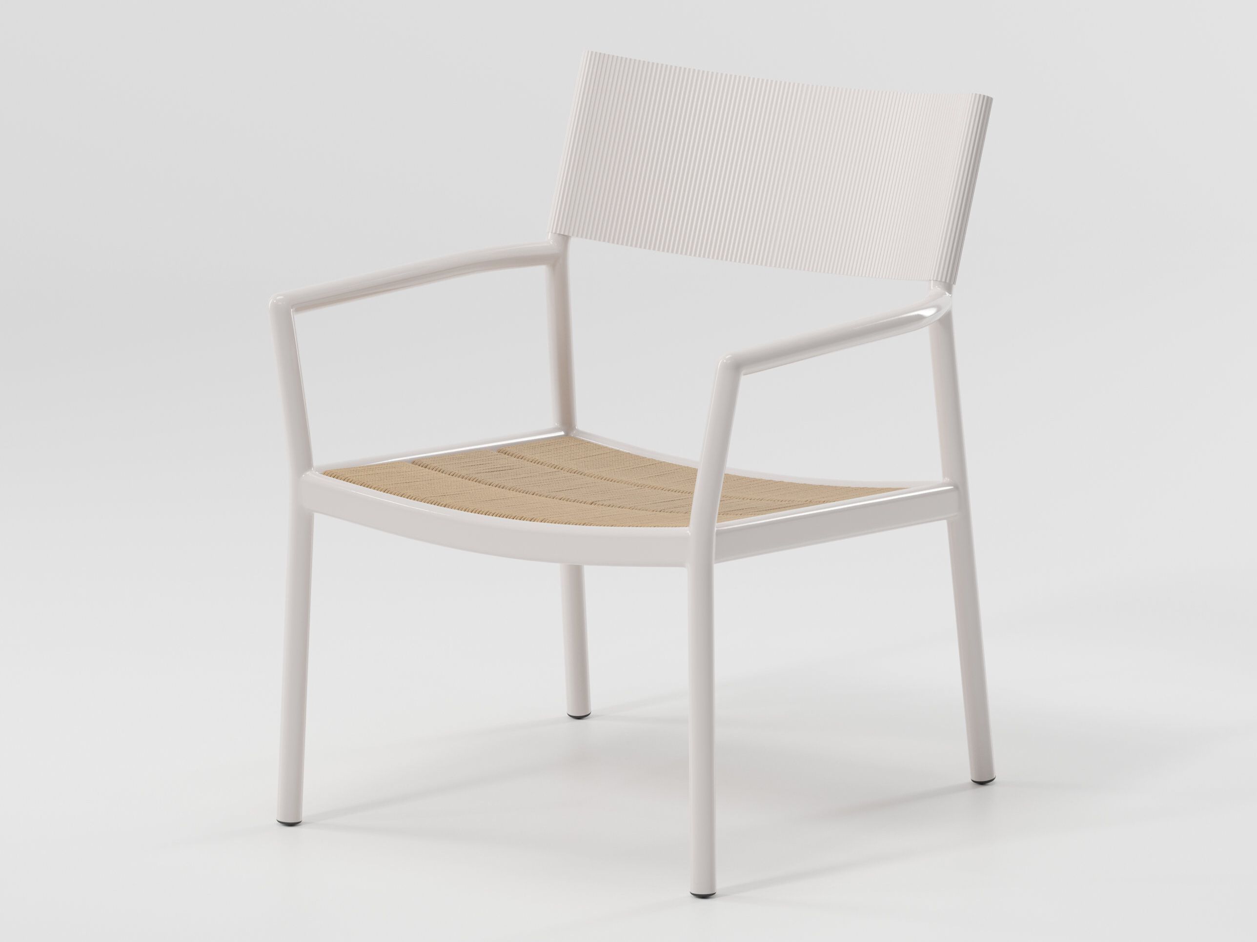 PASSAGE Aluminium easy chair with armrests and rattan seat By Kettal