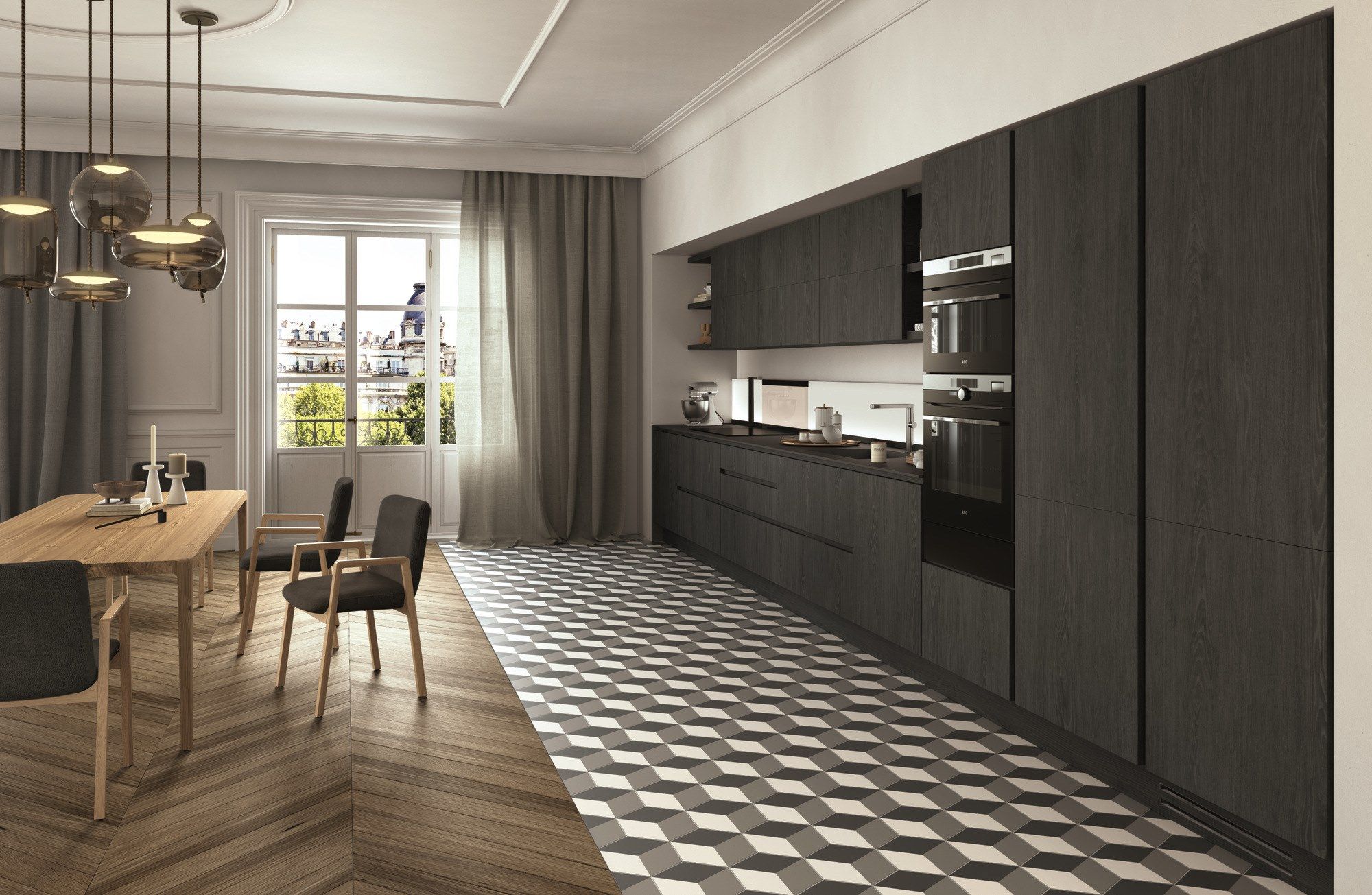 LA CUCINA Wood veneer kitchen with integrated handles By Riva 1920 ...