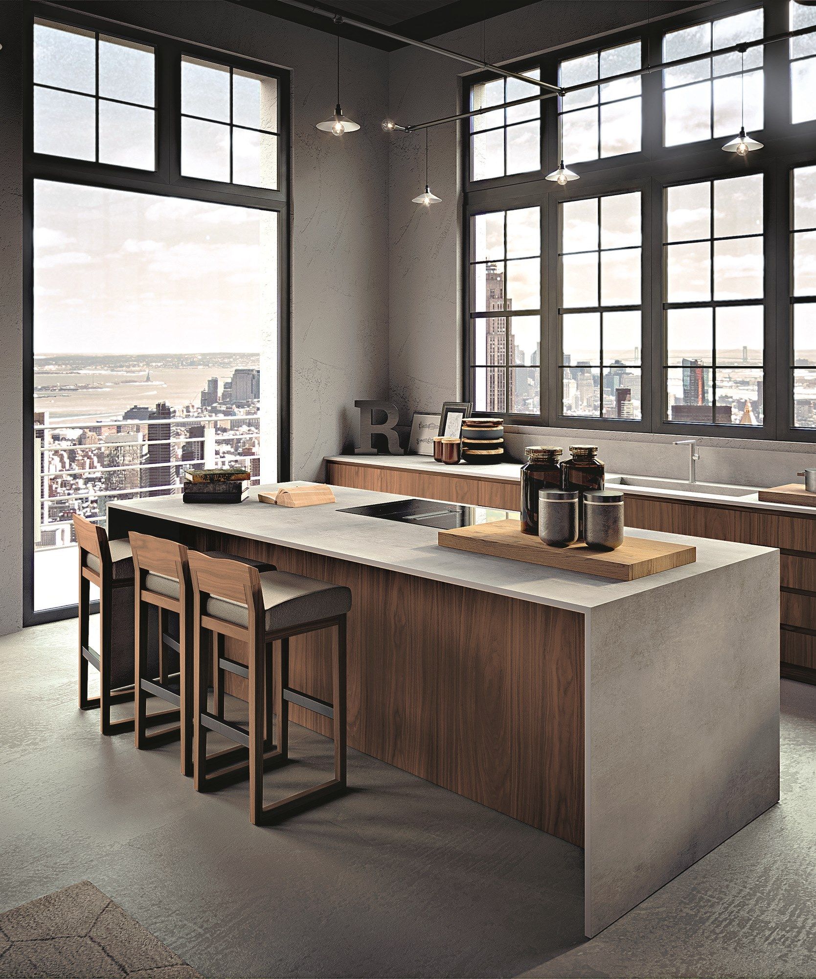 LA CUCINA Wood veneer kitchen with integrated handles By Riva 1920 ...