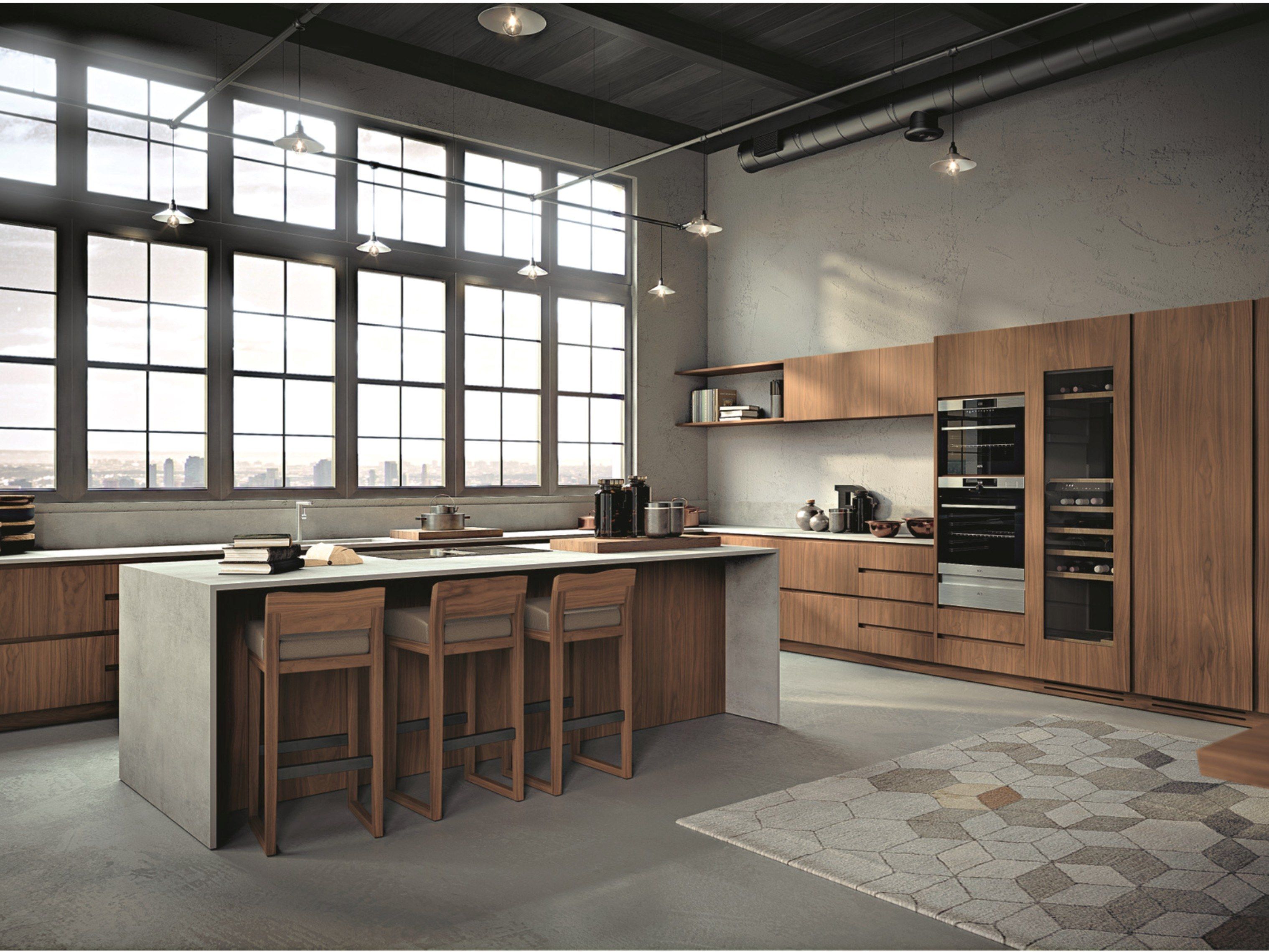 LA CUCINA Wood veneer kitchen with integrated handles By Riva 1920 ...