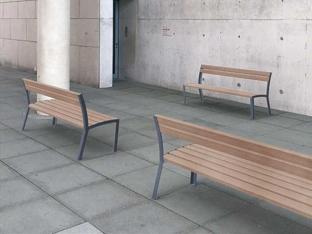 LA STRADA Steel and wood bench with back By miramondo
