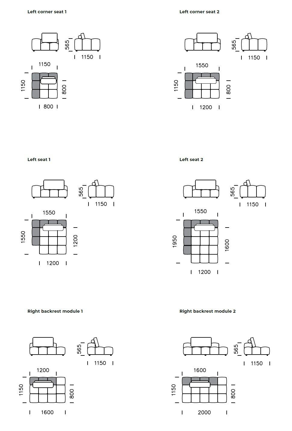 LANUBE | Sectional sofa Sectional fabric sofa with headrest By Nobonobo