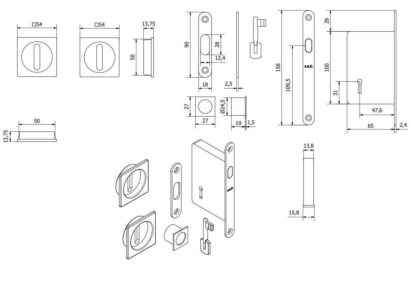 LATUS NS4737-FN Bronze sliding door lock By Fama International