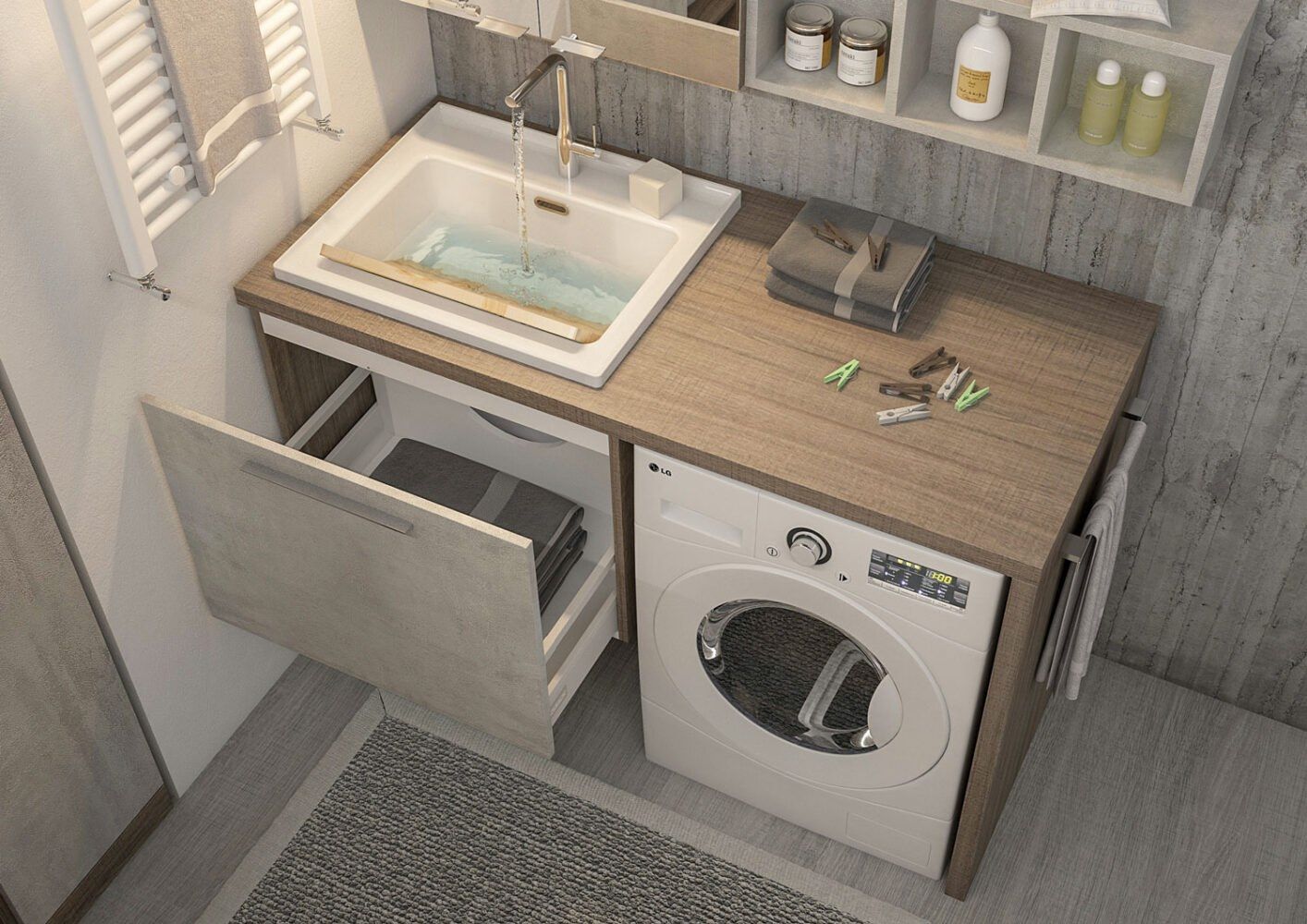 Mueble para lavandería de pared con lavabo LAUNDRY 5 By LEGNOBAGNO