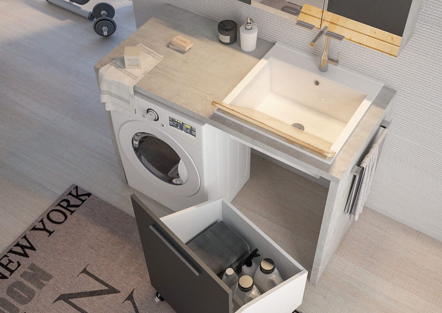URBAN LAVANDERIA 07 Mobile lavanderia componibile in legno By LEGNOBAGNO
