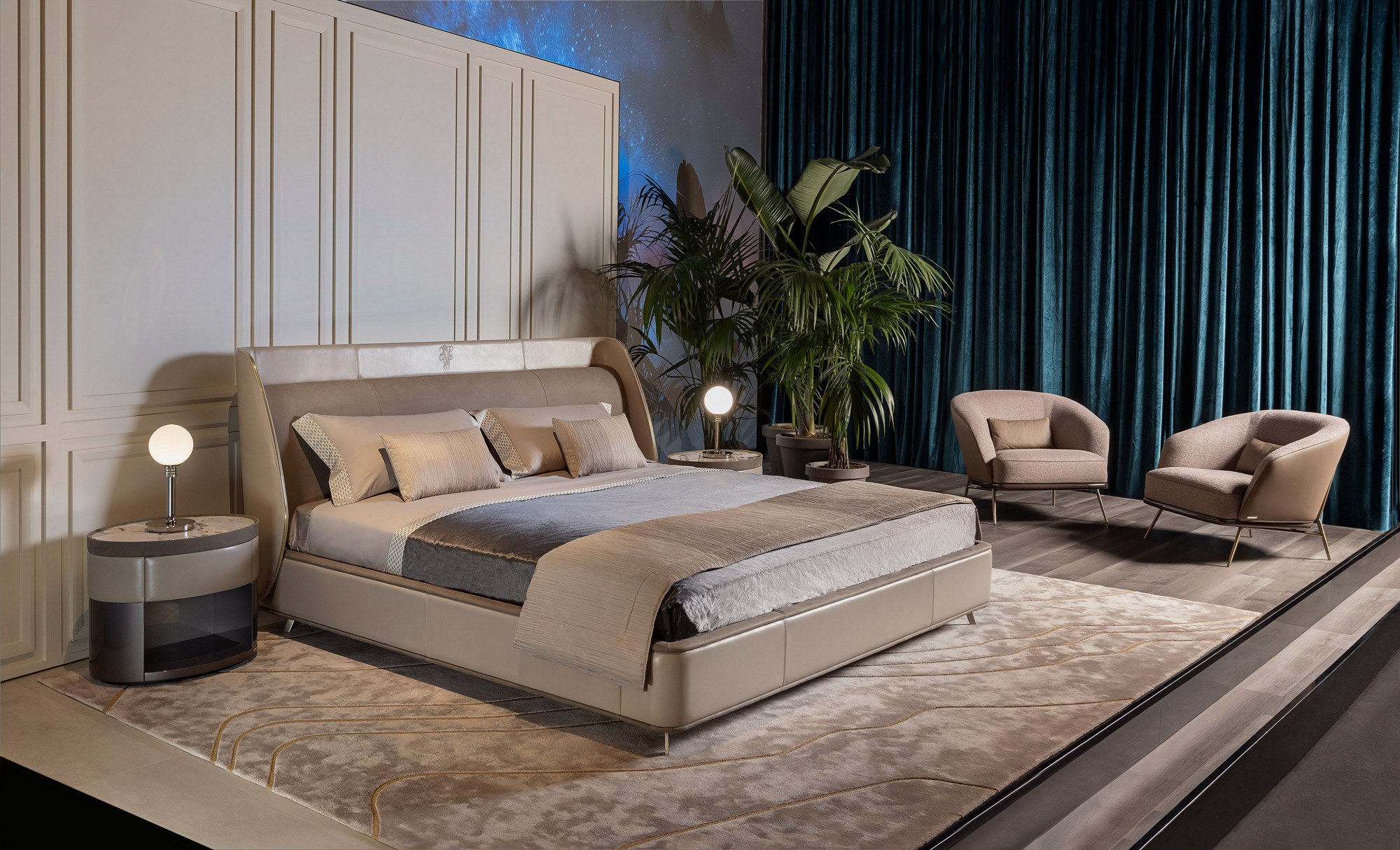 STARLIGHT Leather double bed with upholstered headboard By Visionnaire ...