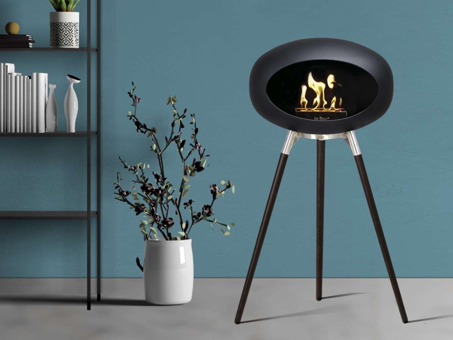 Freestanding bioethanol stainless steel fireplace GROUND WOOD By Le Feu