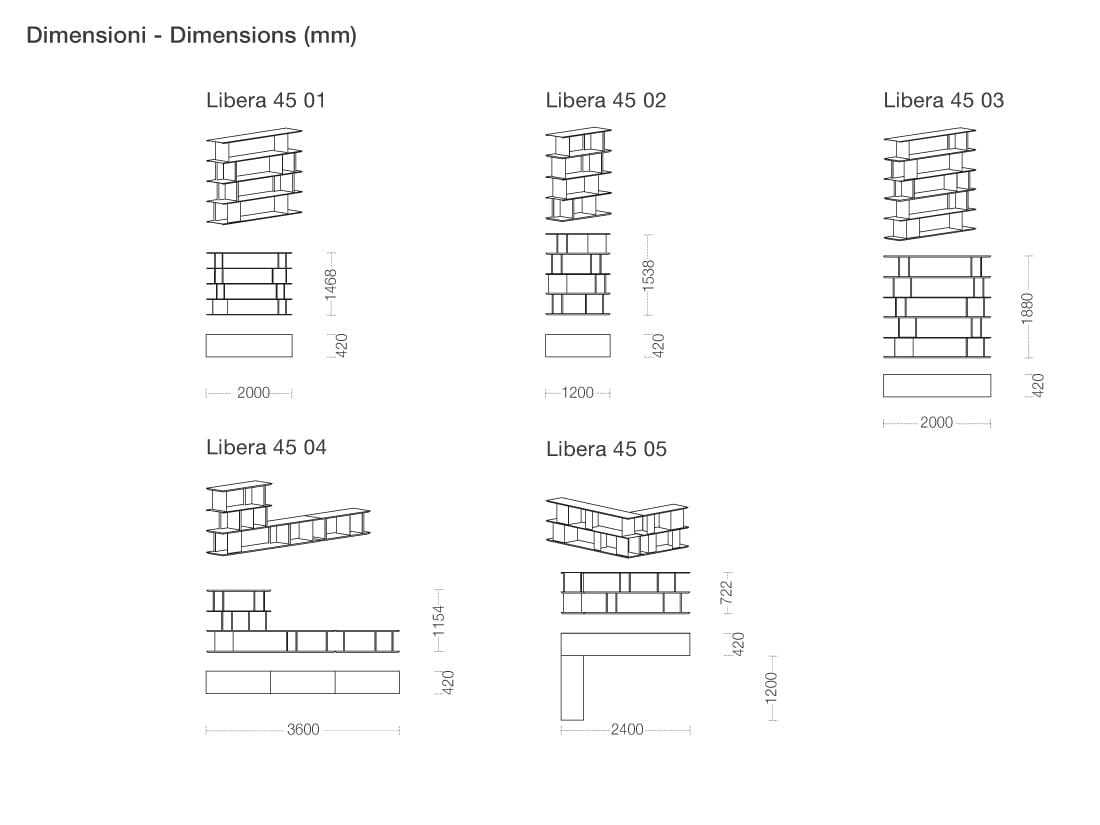 LIBERA 45 Libreria a giorno autoportante componibile By Ronda Design