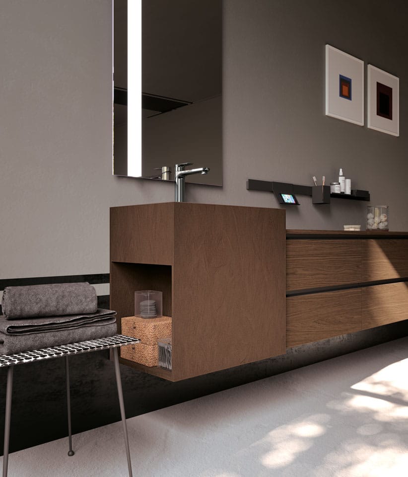 Mobile lavabo singolo in legno con specchio LINEA 08 By Archeda