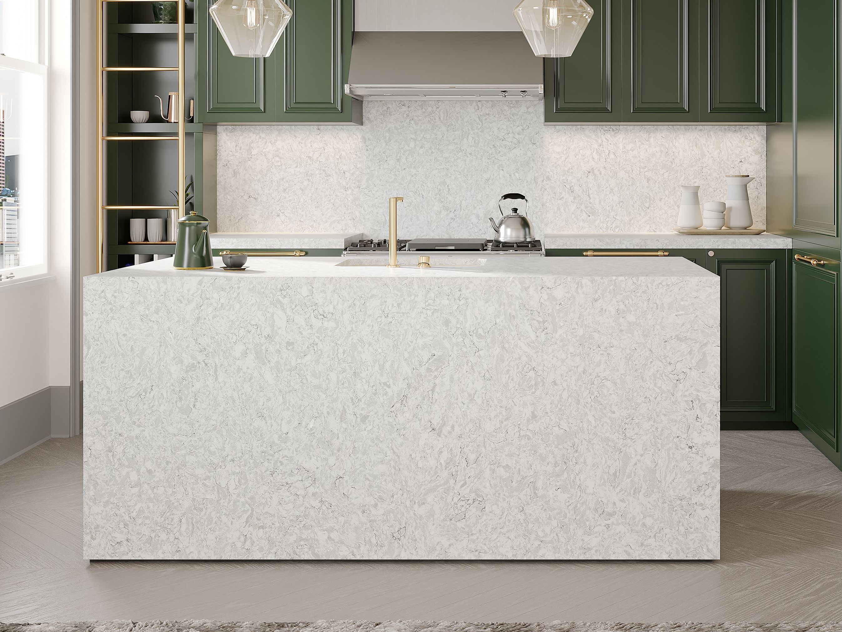 Top cucina in quarzo effetto marmo LIQUID MERCURY By Quantra Quartz