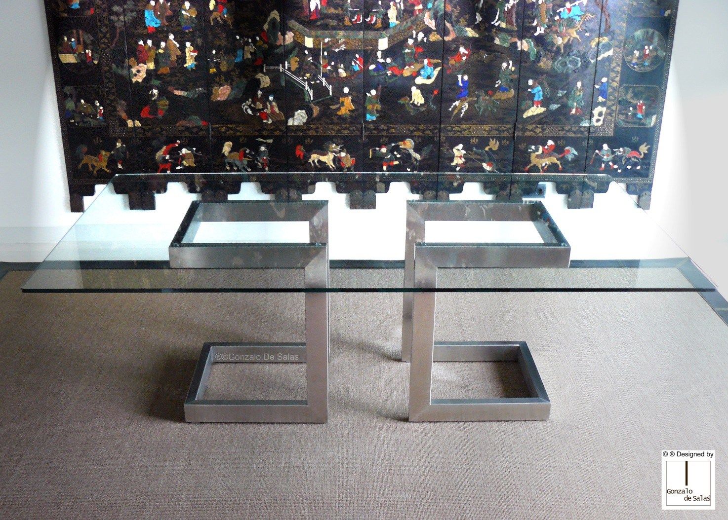 LISA Rectangular glass and iron dining table By Gonzalo De Salas