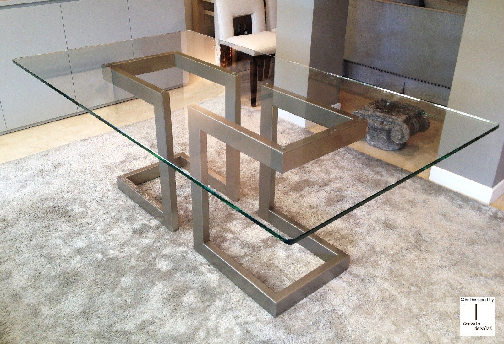 LISA Rectangular glass and iron dining table By Gonzalo De Salas