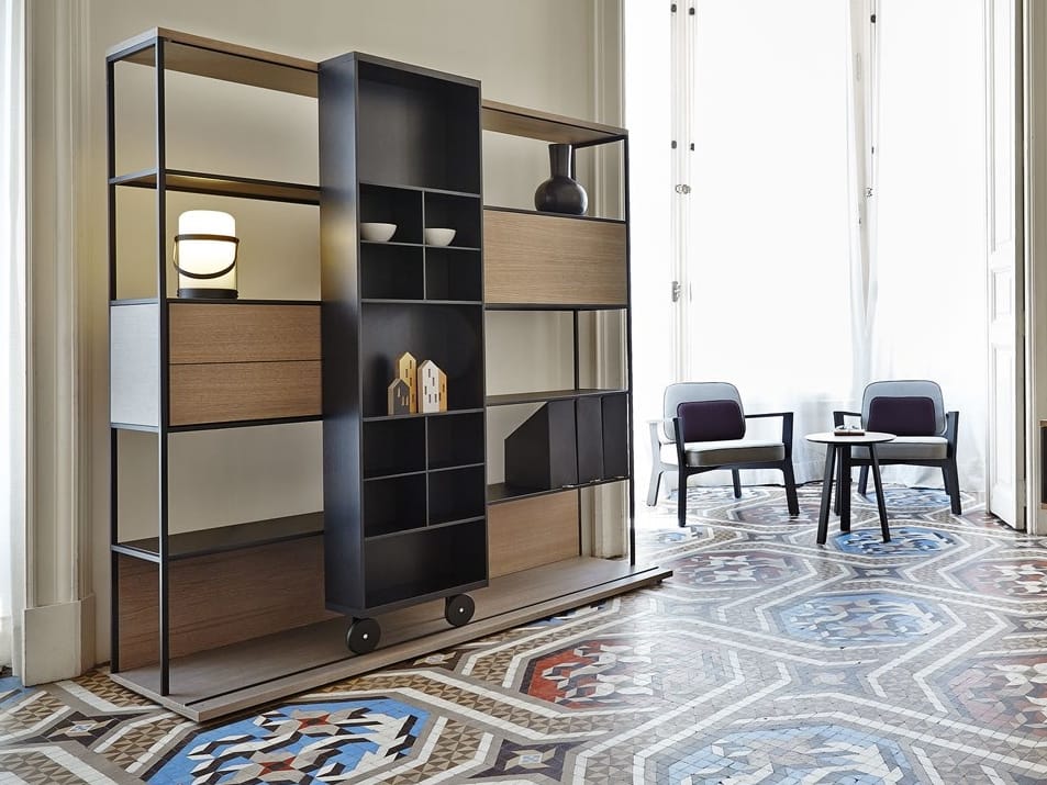 LITERATURA OPEN Open wooden bookcase with casters By Punt | design ...