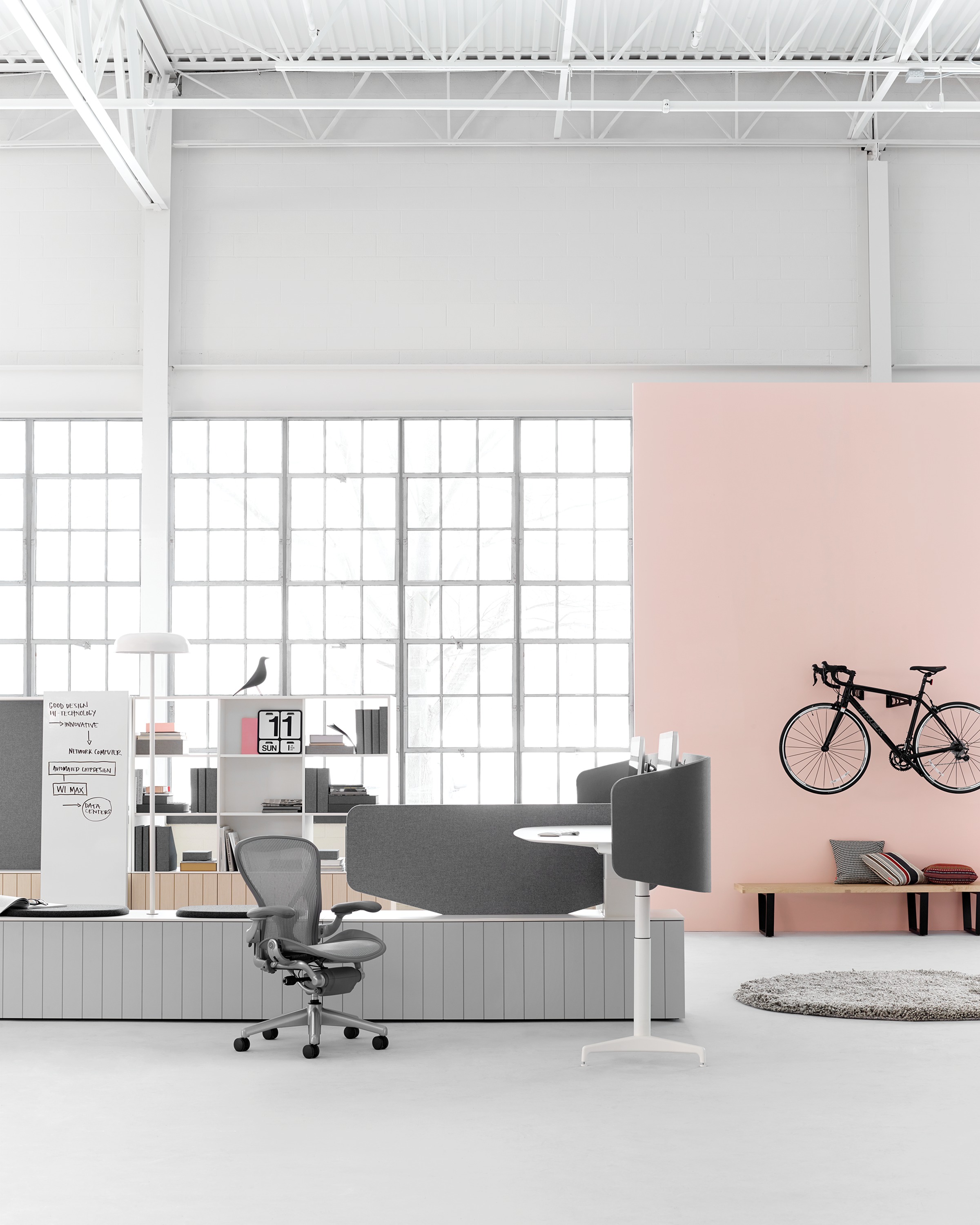 LOCALE Height-adjustable sectional office desk with shelves By Herman ...