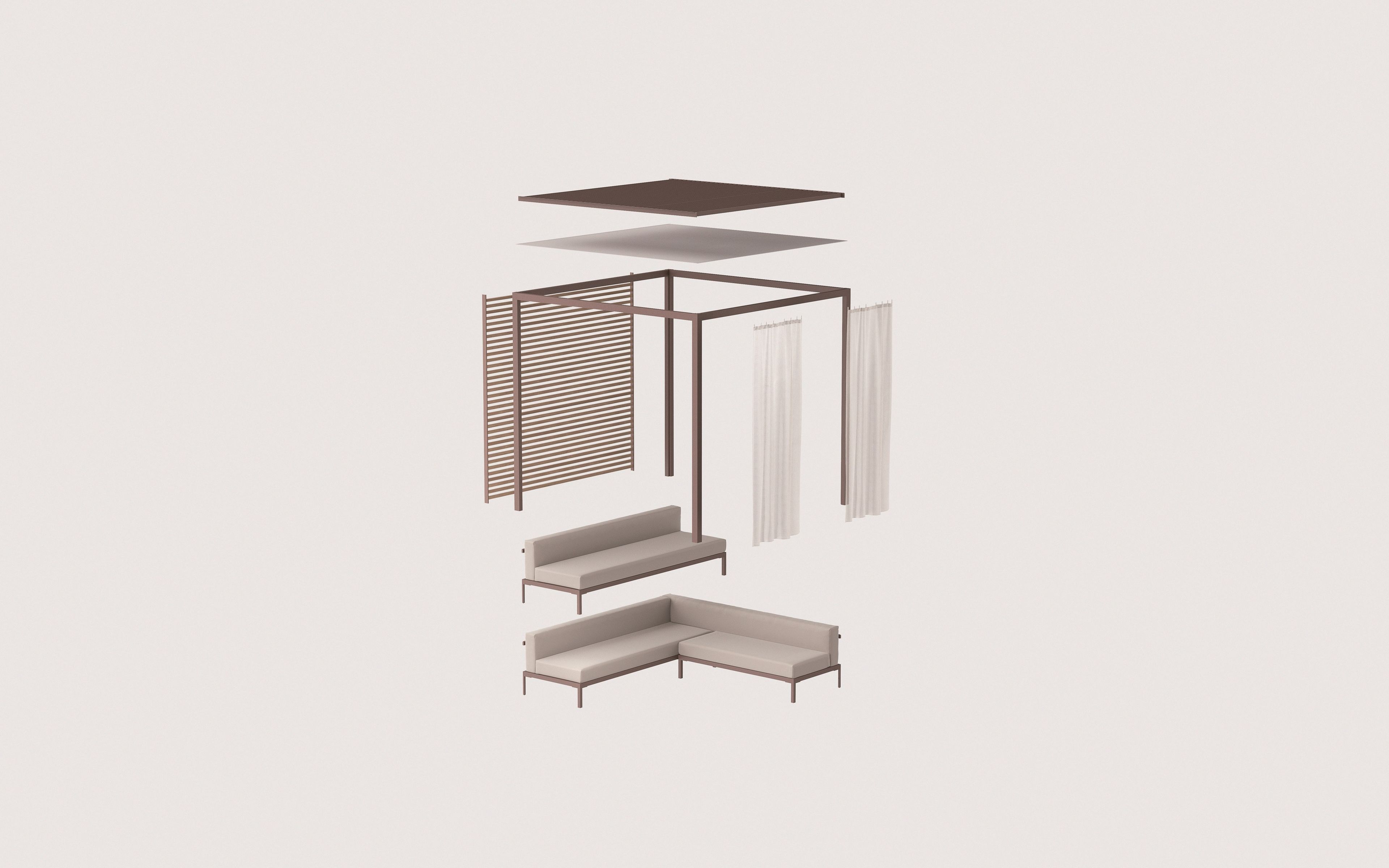 Gazebo con panca LOUNGE PAVILION Collezione Pavilions By Kettal