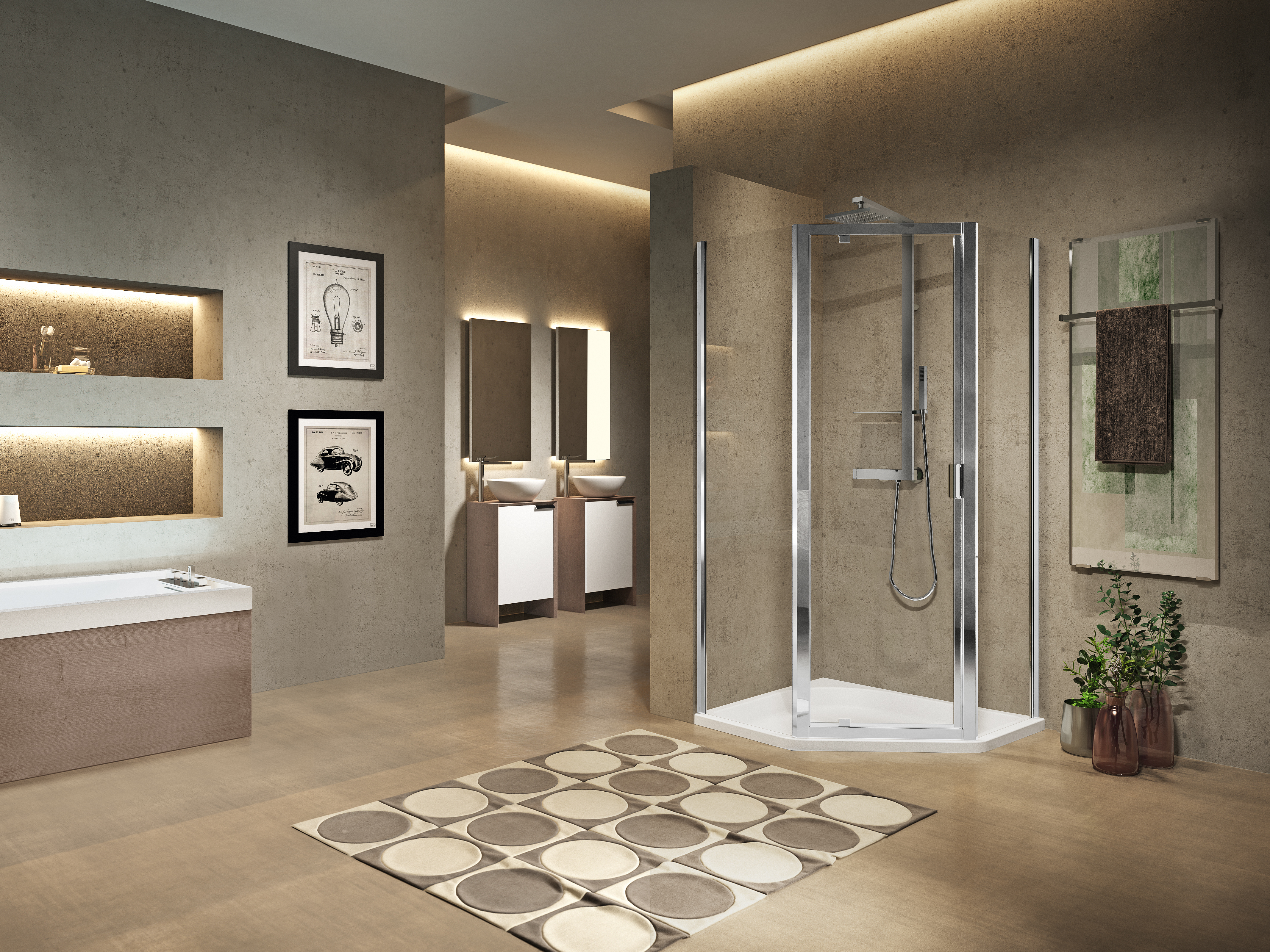 LUNES PENTAGONO G Corner shower cabin with hinged door By NOVELLINI