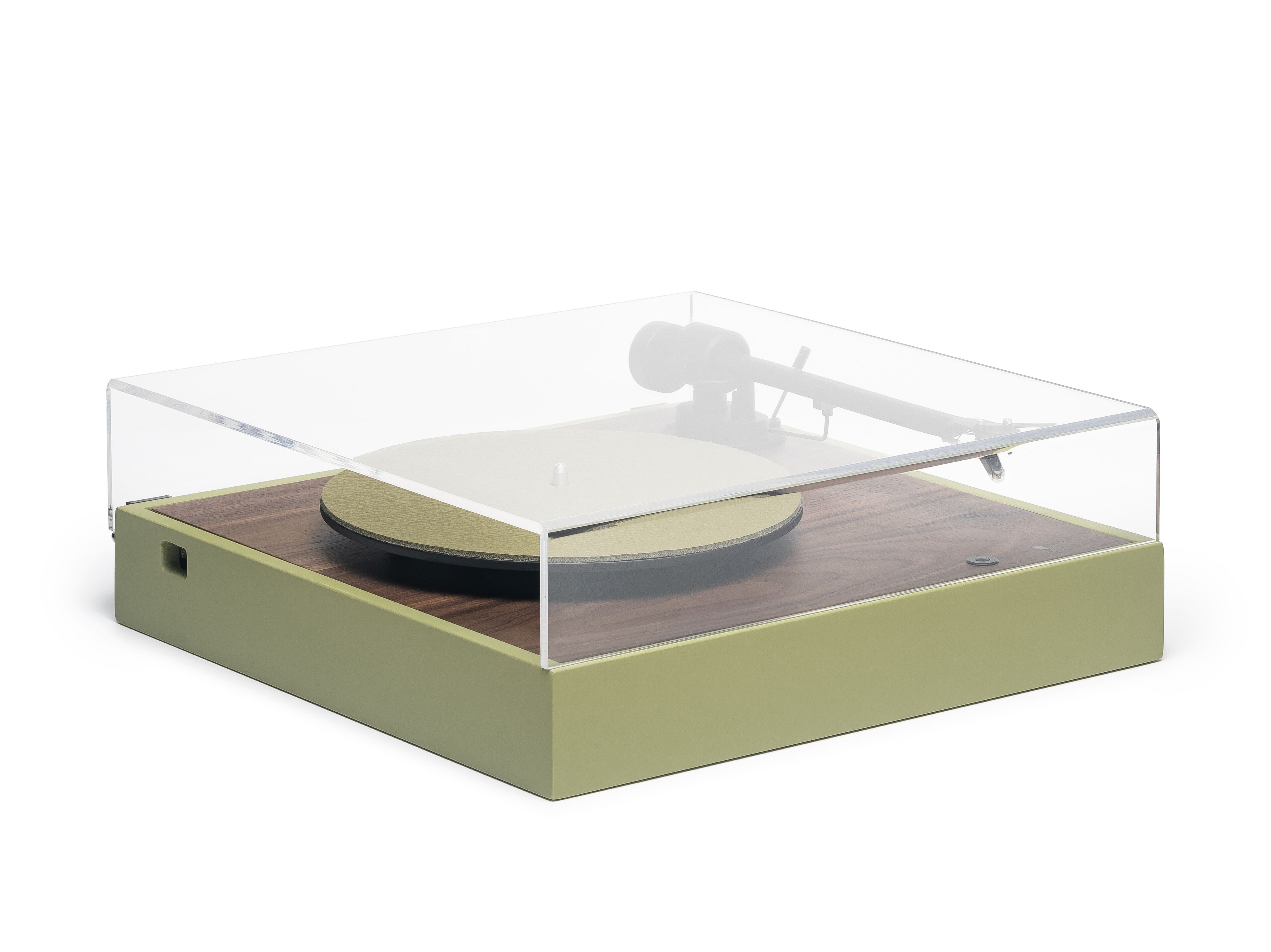SQUARE SOFT GREEN WALNUT Portable walnut record player By La Boite concept