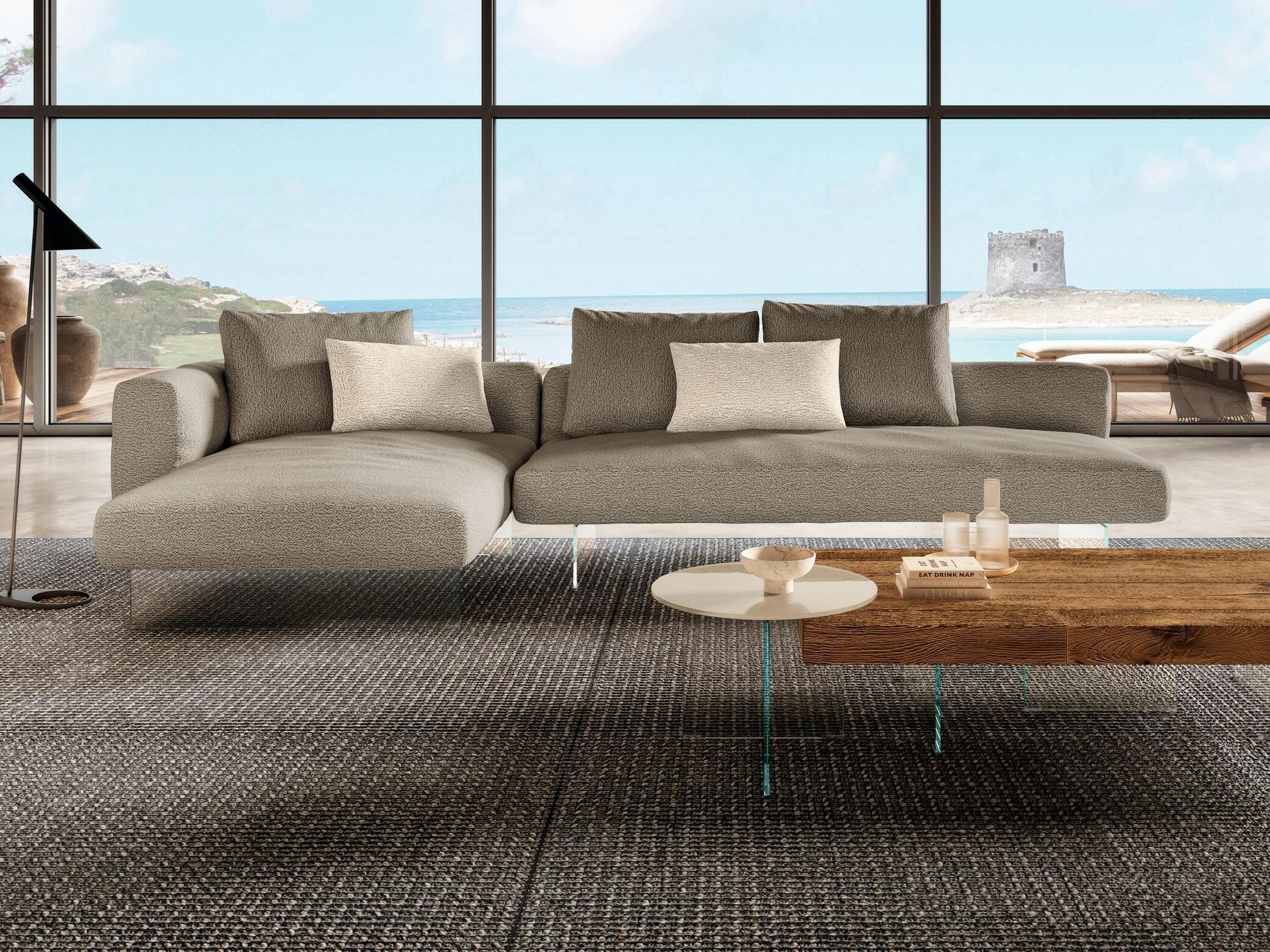 AIR SOFT - 2691 Sled base sectional fabric sofa By Lago | design Daniele Lago