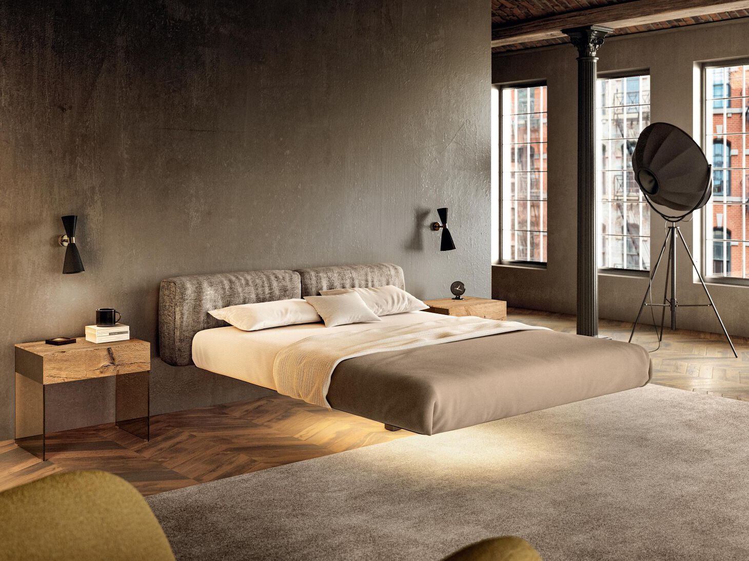 FLUTTUA SOFT - 1662 Suspended wooden double bed By Lago | design ...