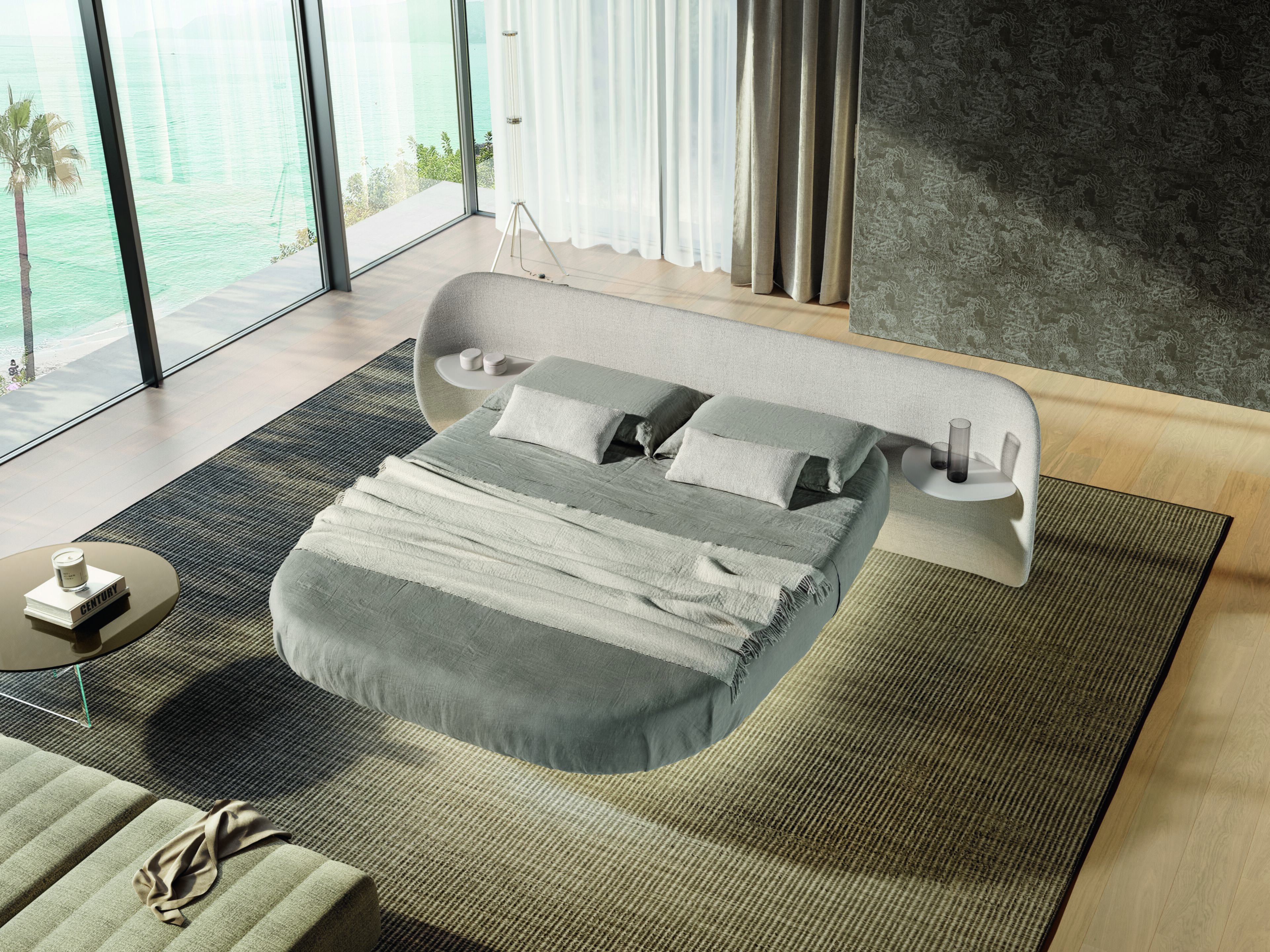 ROUNDY AIR 2895 Suspended fabric double bed with integrated nightstands ...