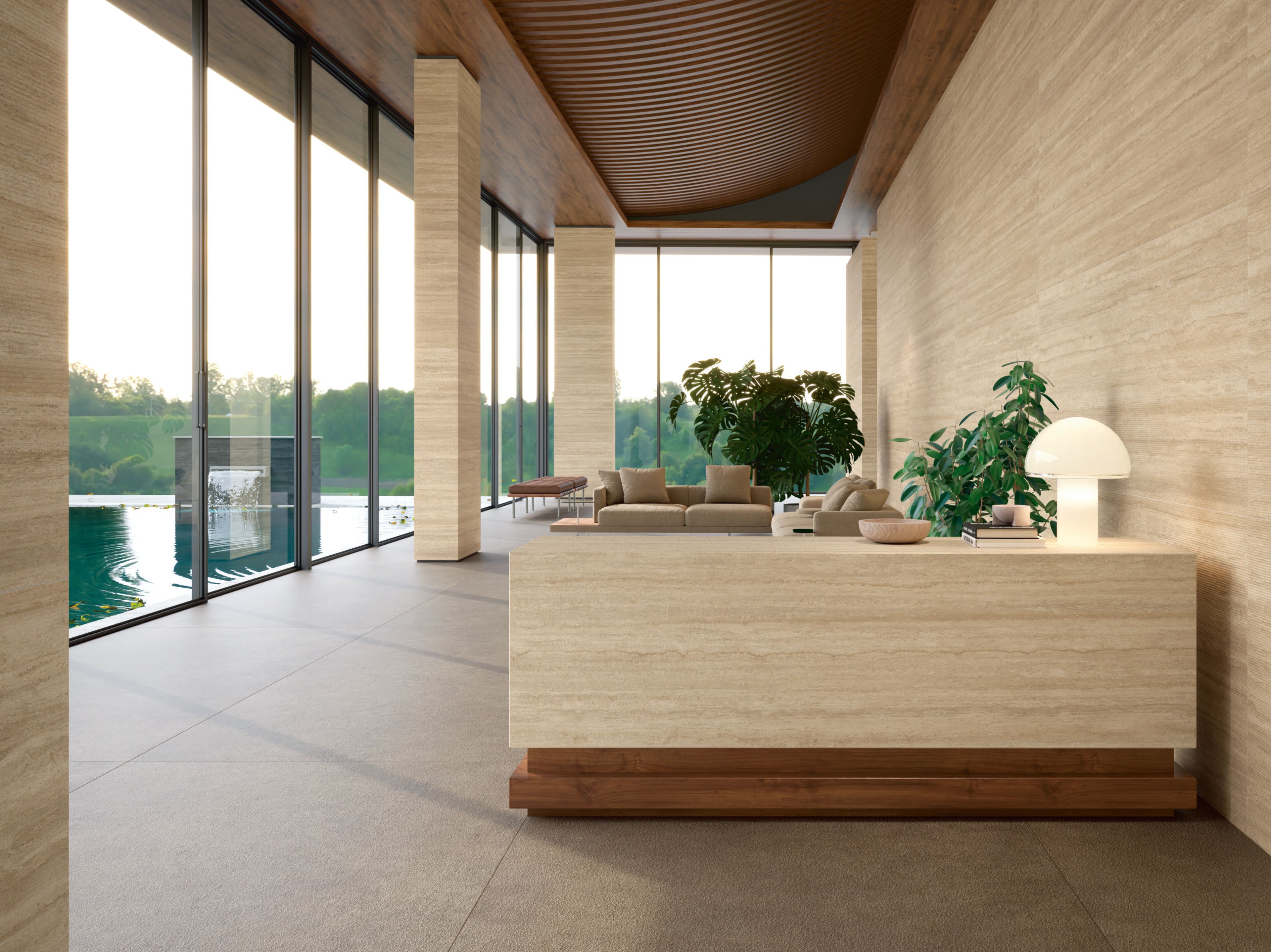 TRAVERTINO NOCE Wall tiles with travertine effect By Laminam