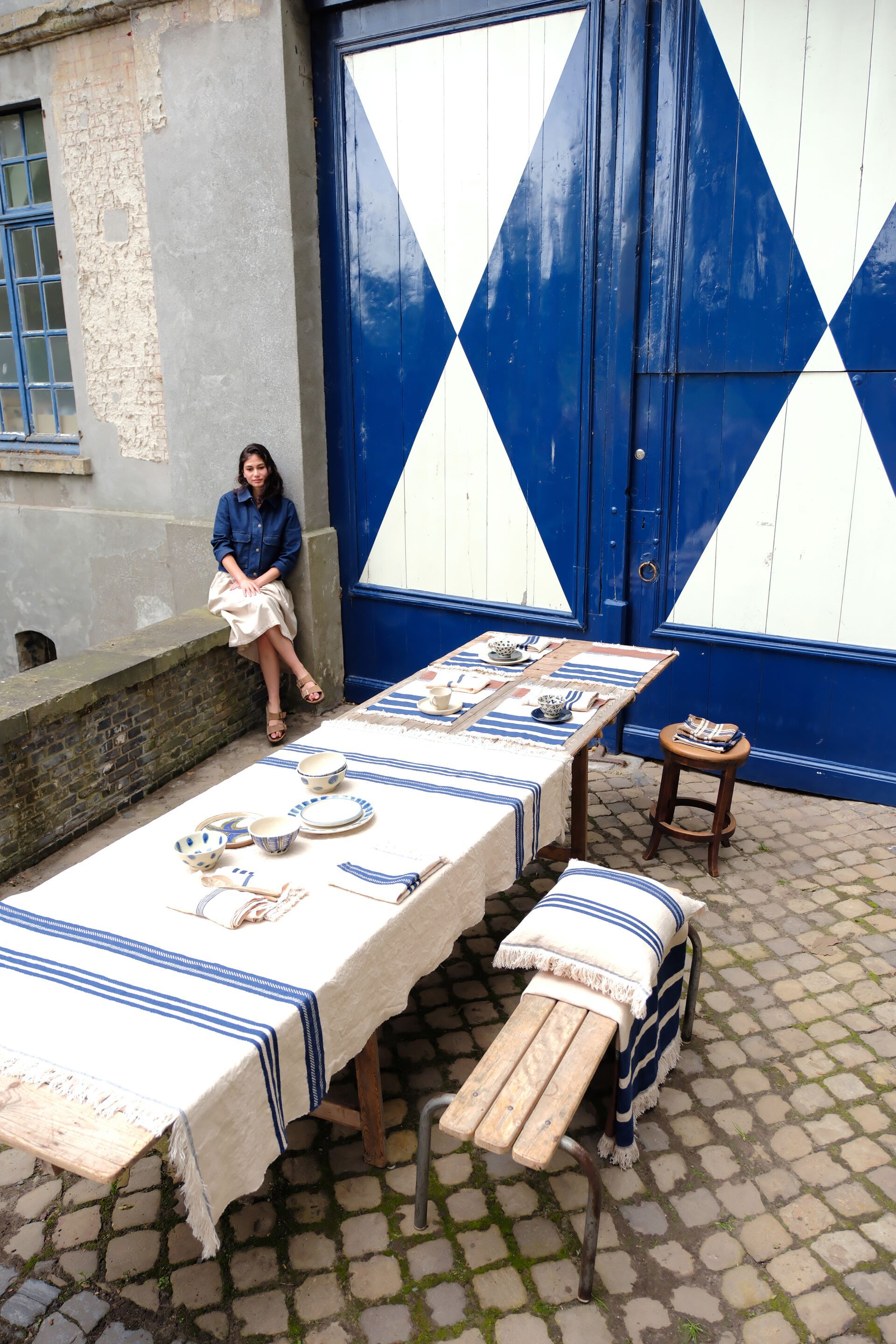 THE INDIGO STRIPE 桌布 By Libeco Home