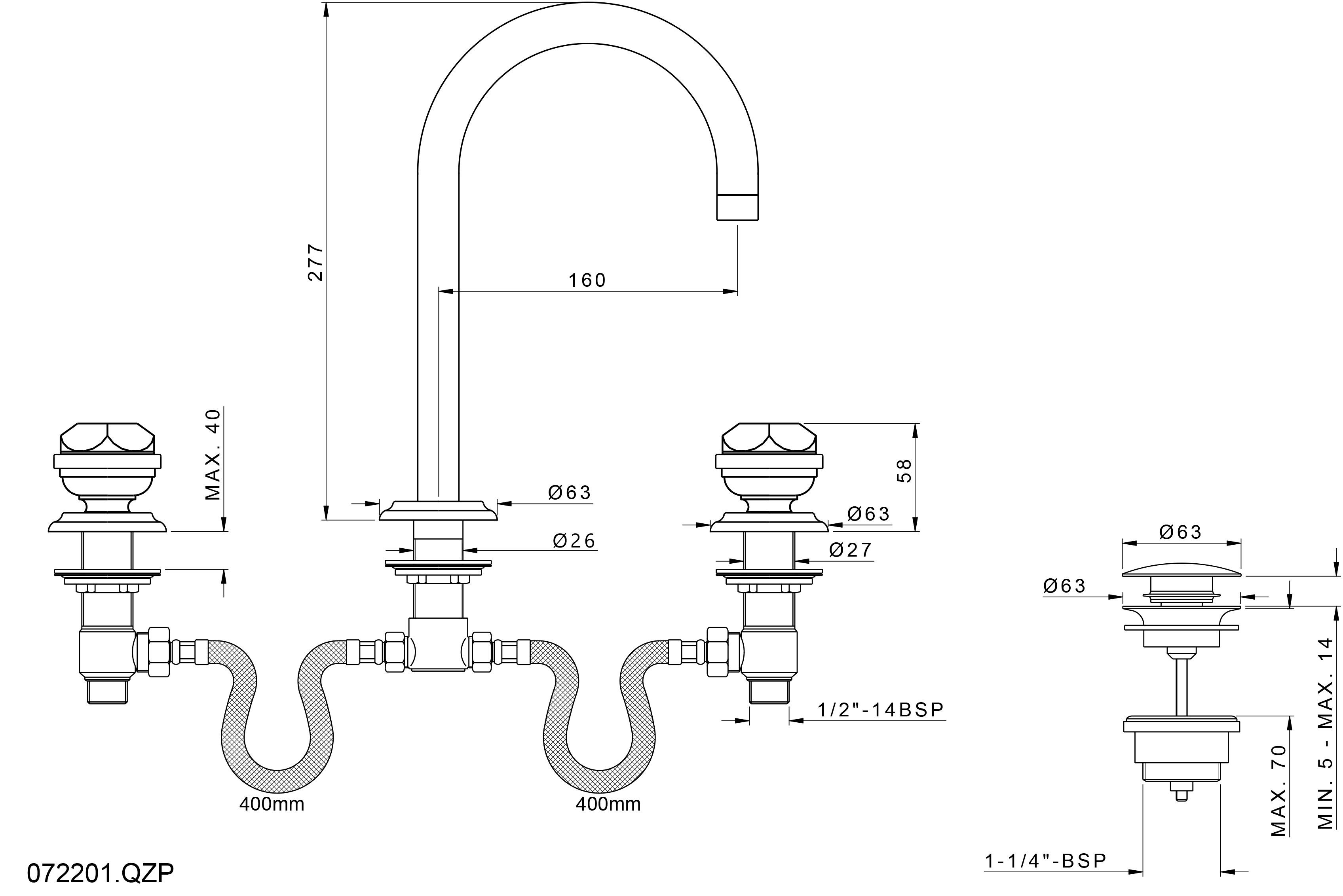 MAGMA 3 hole brass washbasin tap By Bronces Mestre