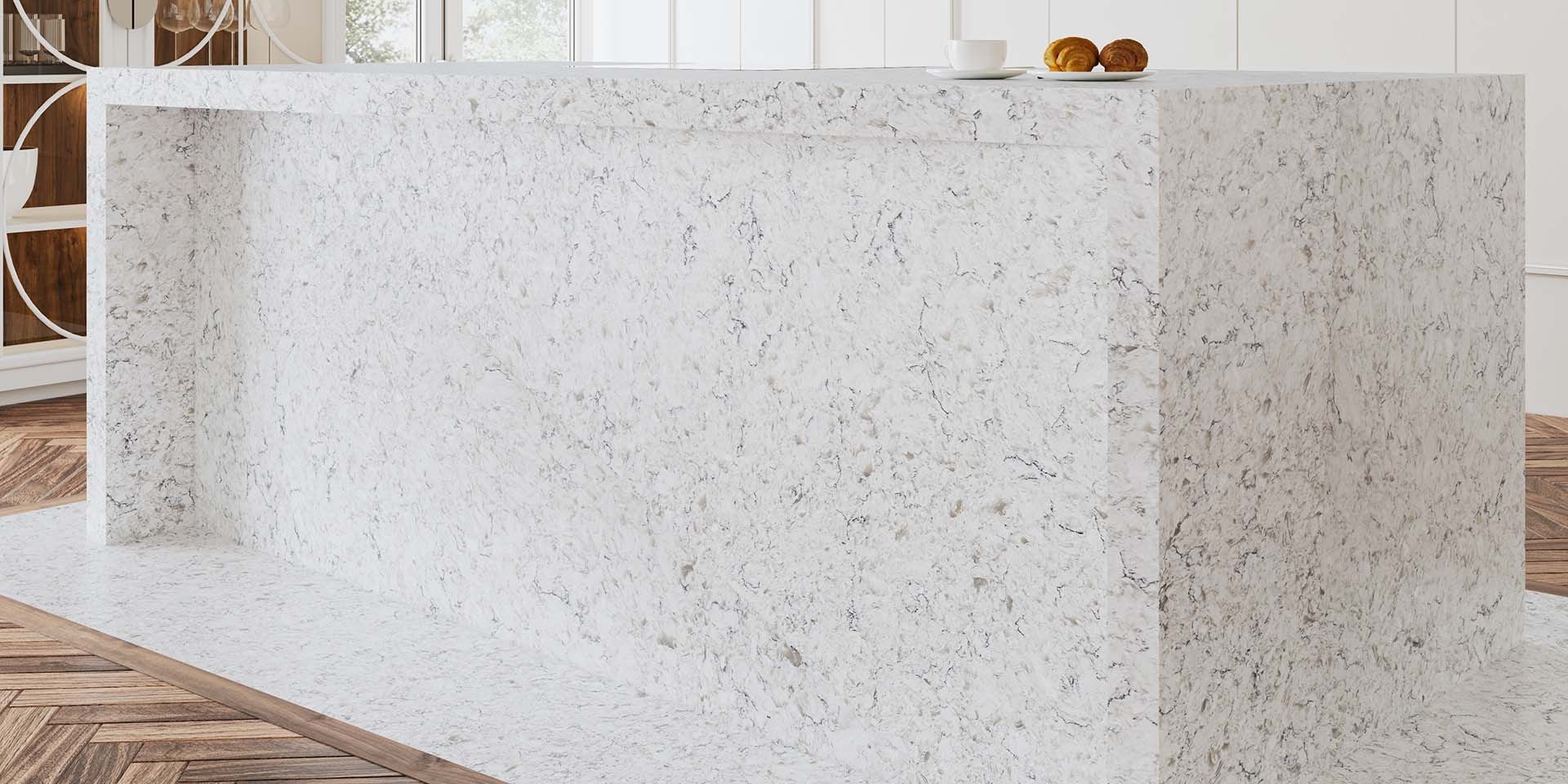 Top cucina in quarzo effetto marmo MARFIL RIVER By Quantra Quartz