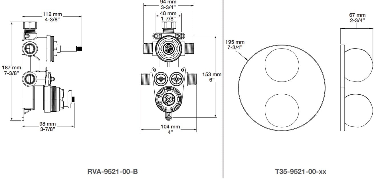 MARIE B35 Complete thermostatic valve with 2-way diverter By BARIL