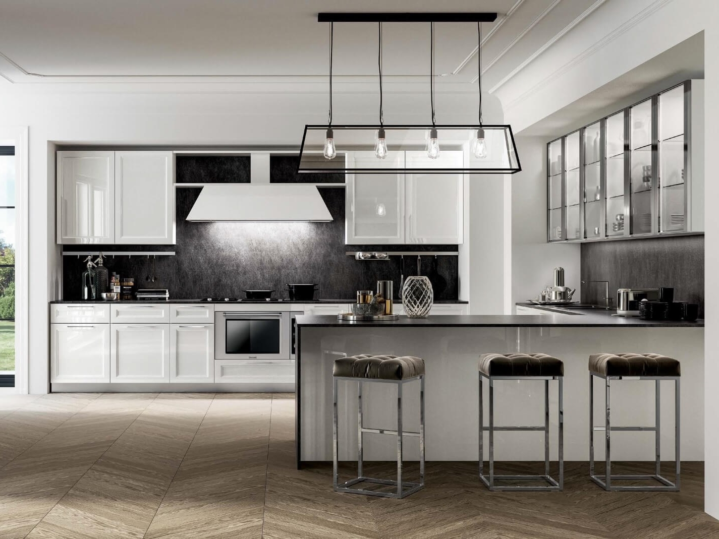 Lacquered wooden kitchen with peninsula MARILYN By Composit