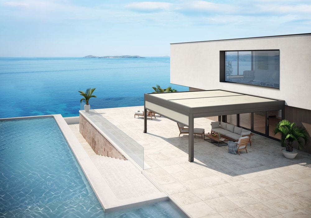 MARKILUX MARKANT Freestanding pergola with sliding cover By Markilux