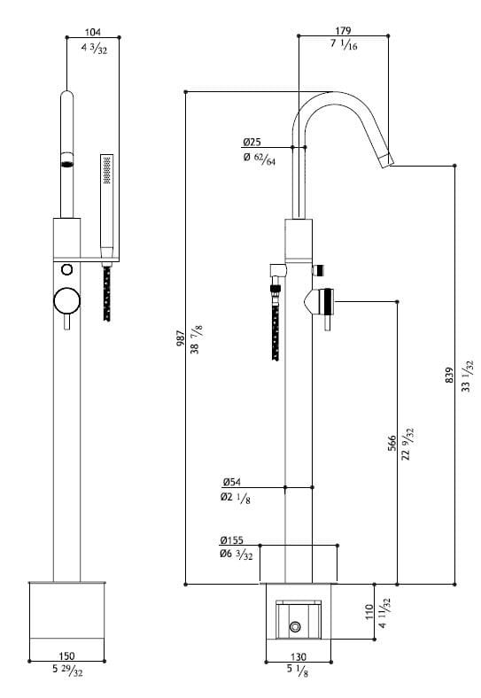 ERGON Misturador para banheira de aço inox com chuveiro de mão para ...