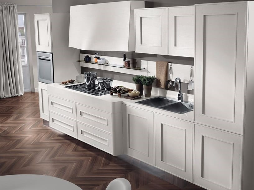 Lacquered linear wood veneer kitchen without handles MELOGRANO M.TRE By ...