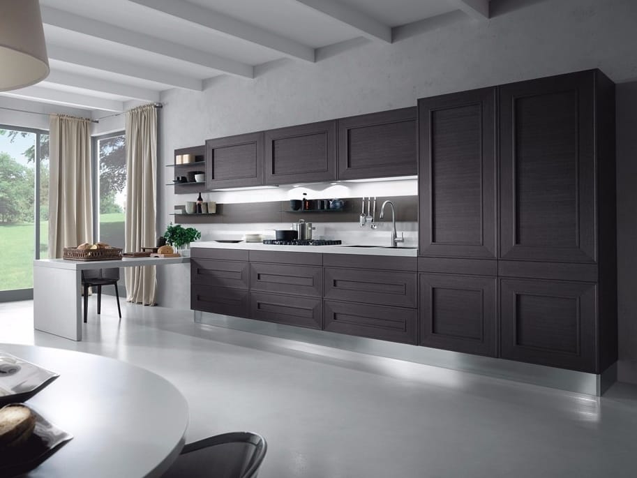 Wood veneer kitchen with peninsula without handles MELOGRANO M.UNO By Composit design Liliana ...