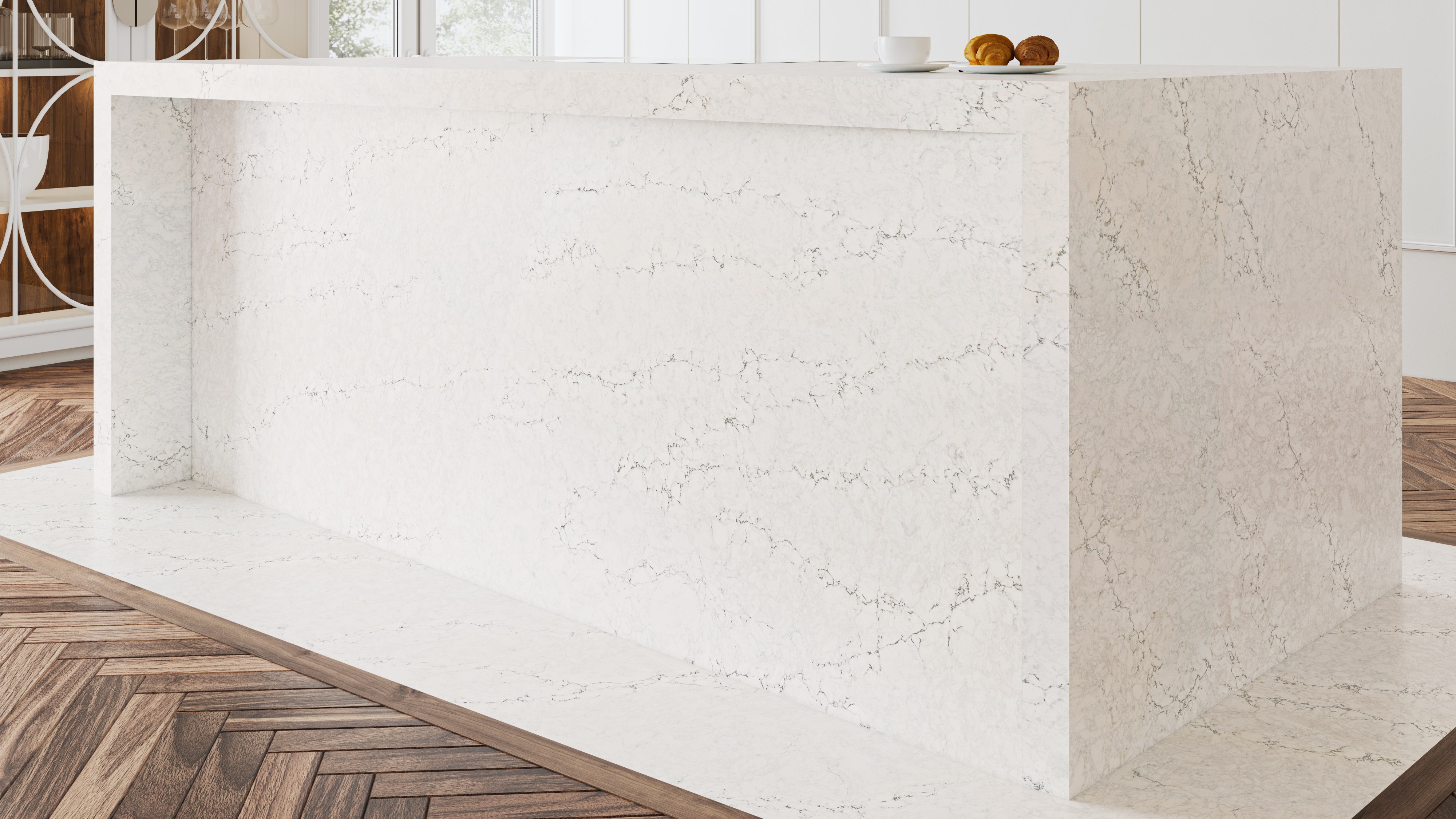 MESSINA Top cucina in pietra ricostruita effetto marmo By Quantra Quartz