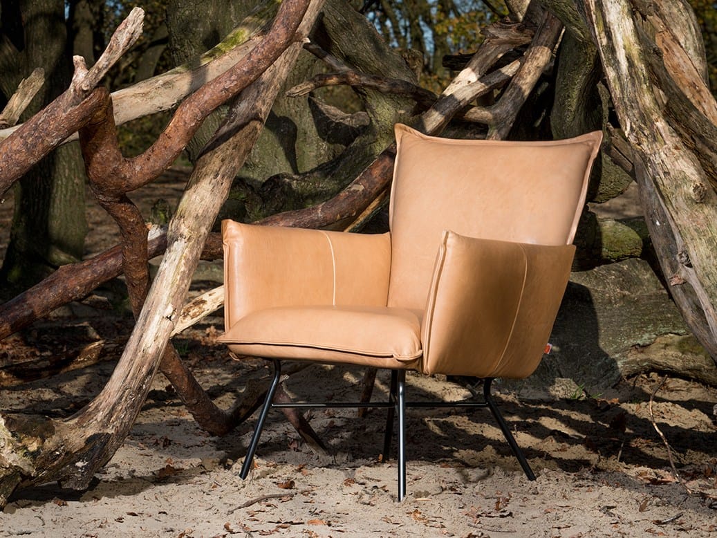 Leather easy chair with armrests MI CASA By Jess Design