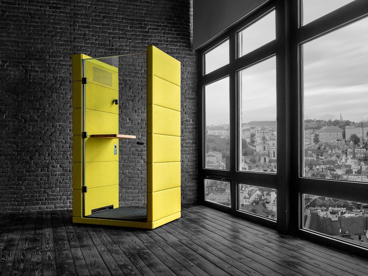 Acoustic fabric office booth with built-in lights MICROOFFICE UNIQ By ...