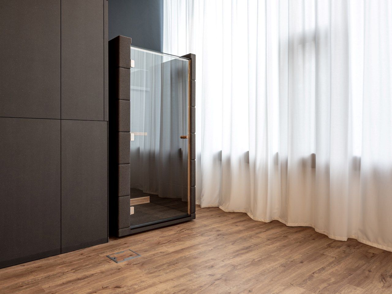 Acoustic fabric office booth with built-in lights MICROOFFICE UNIQ By ...