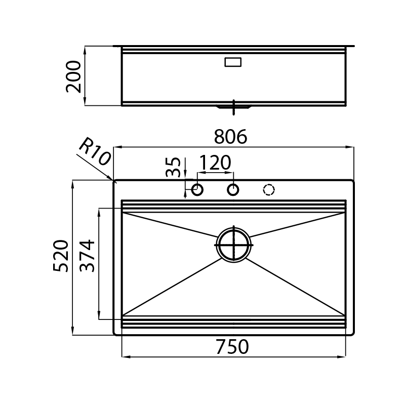 MILANELLO 750X374 FT GUNMETAL sink By Foster