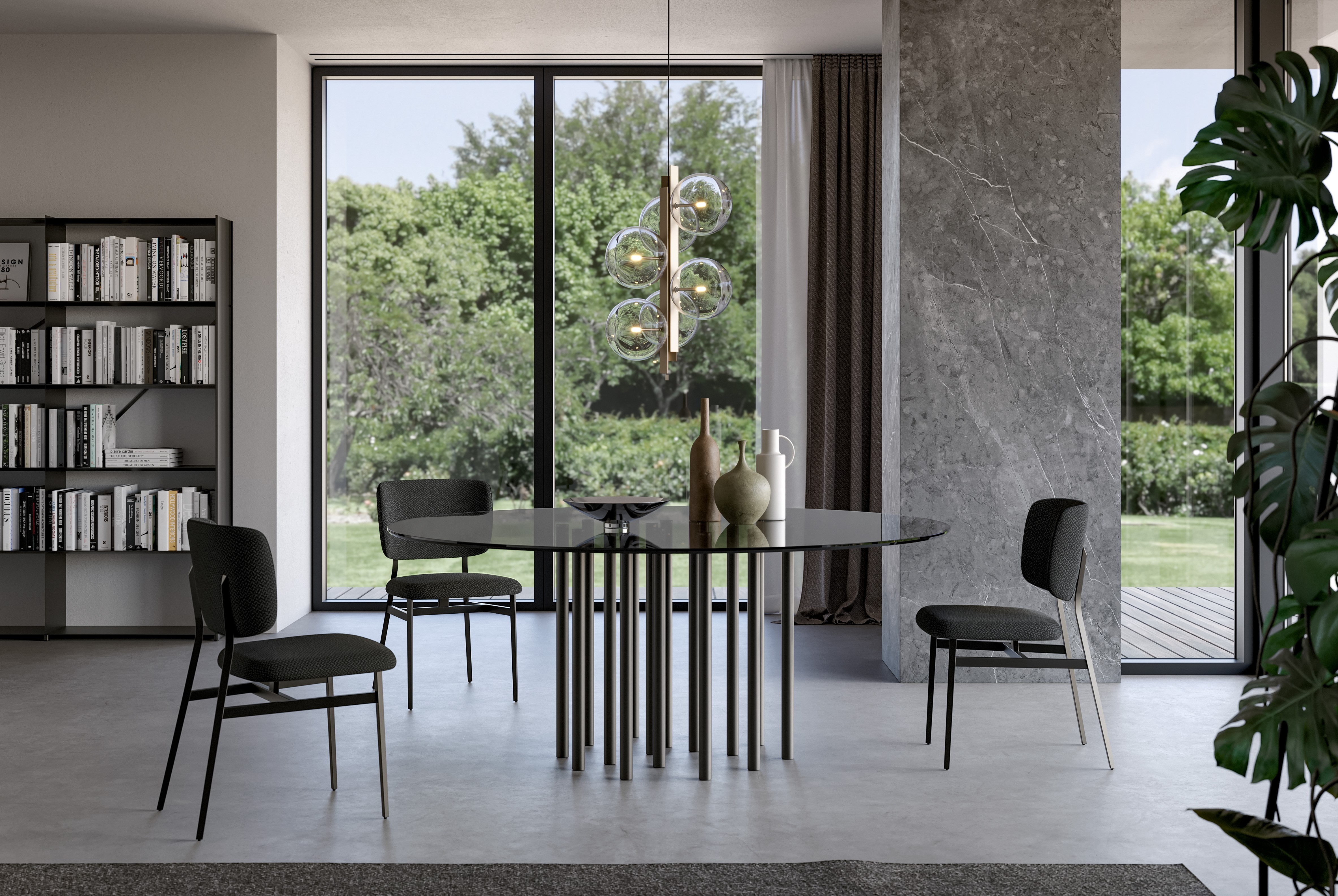 MILLE Round glass and steel table By Bonaldo