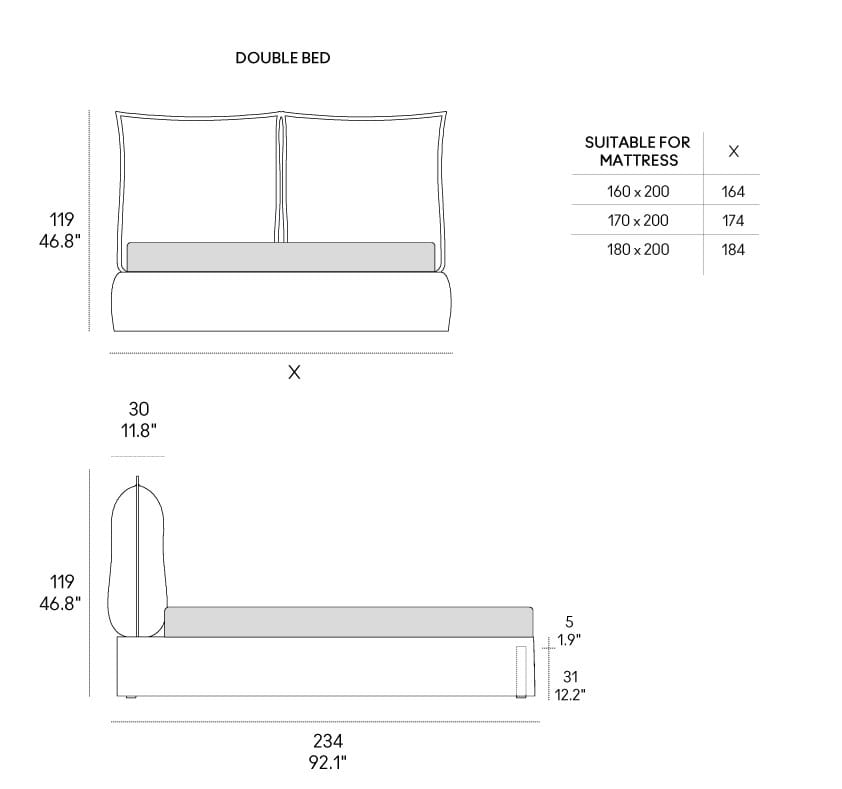 MILOS | Lit matrimonial Lit rembourré matrimonial en tissu avec ...