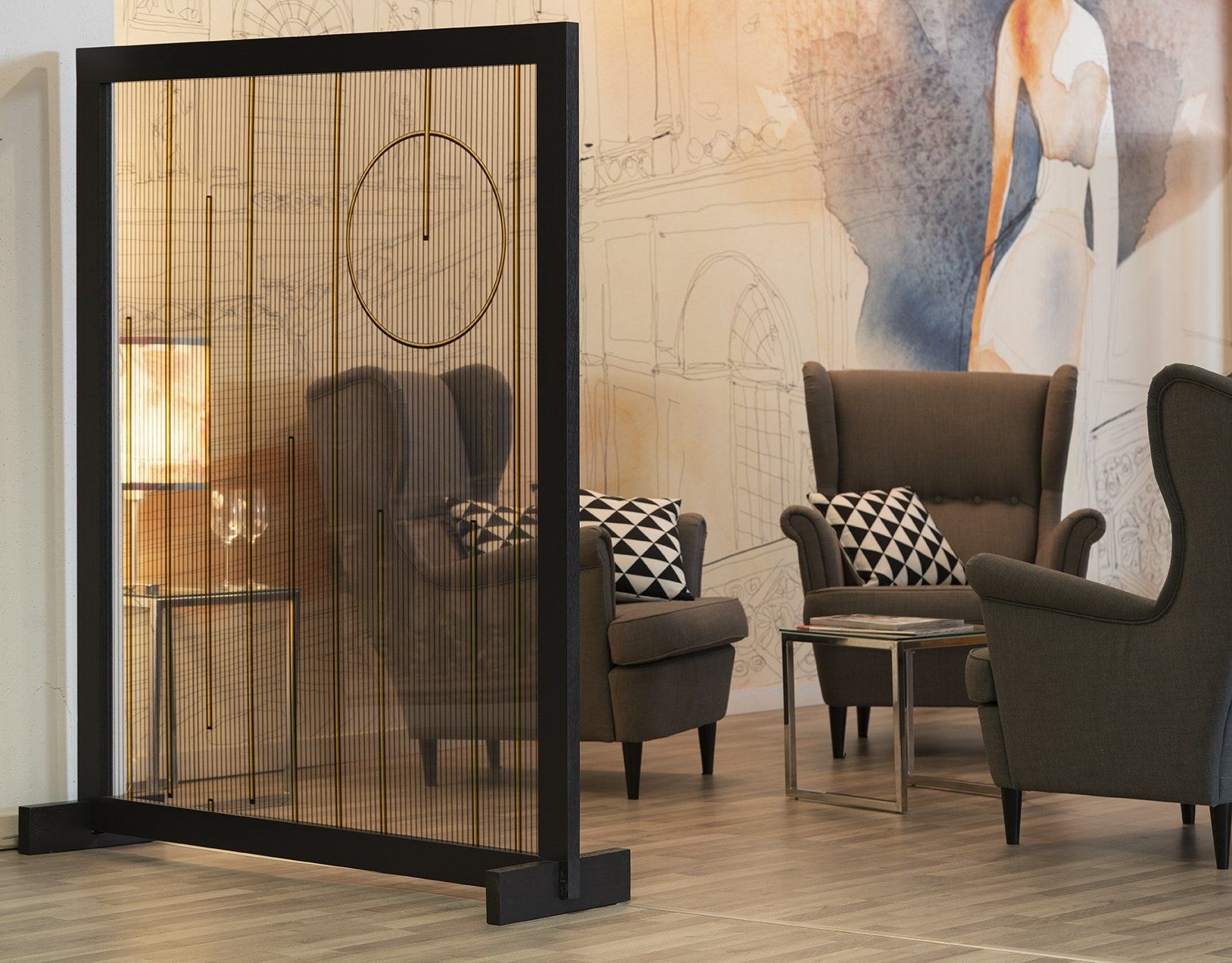 Geometric IMPEX® Luxury Room Divider with wooden structure MIRABEAU By ...