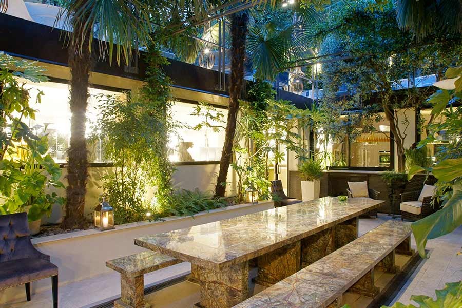 Rectangular marble garden table MIRACH By Samuele Mazza Outdoor