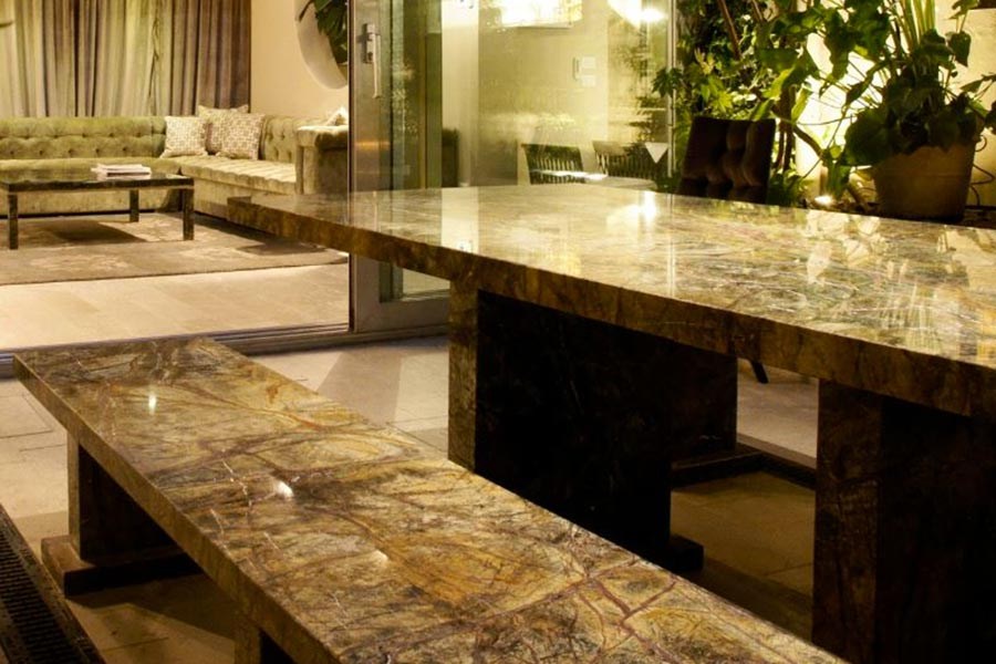 Rectangular marble garden table MIRACH By Samuele Mazza Outdoor