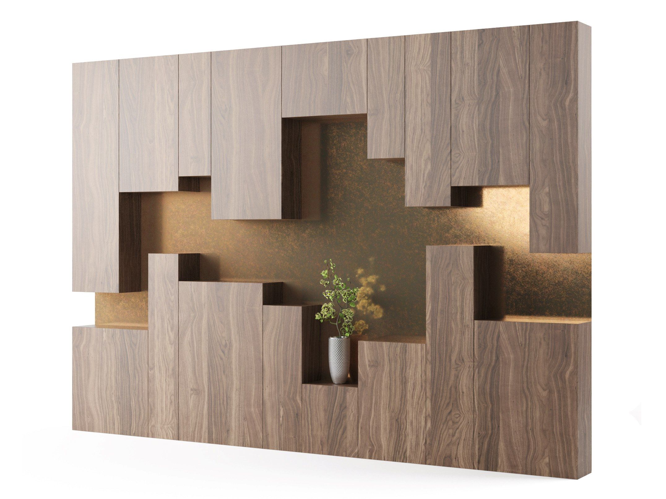 Wood veneer storage wall MIRUM storage wall By DWFI
