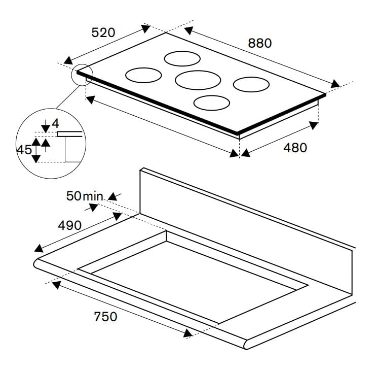 MODERN - P906IM3G5NE Table de cuisson à induction à encastrer en verre ...