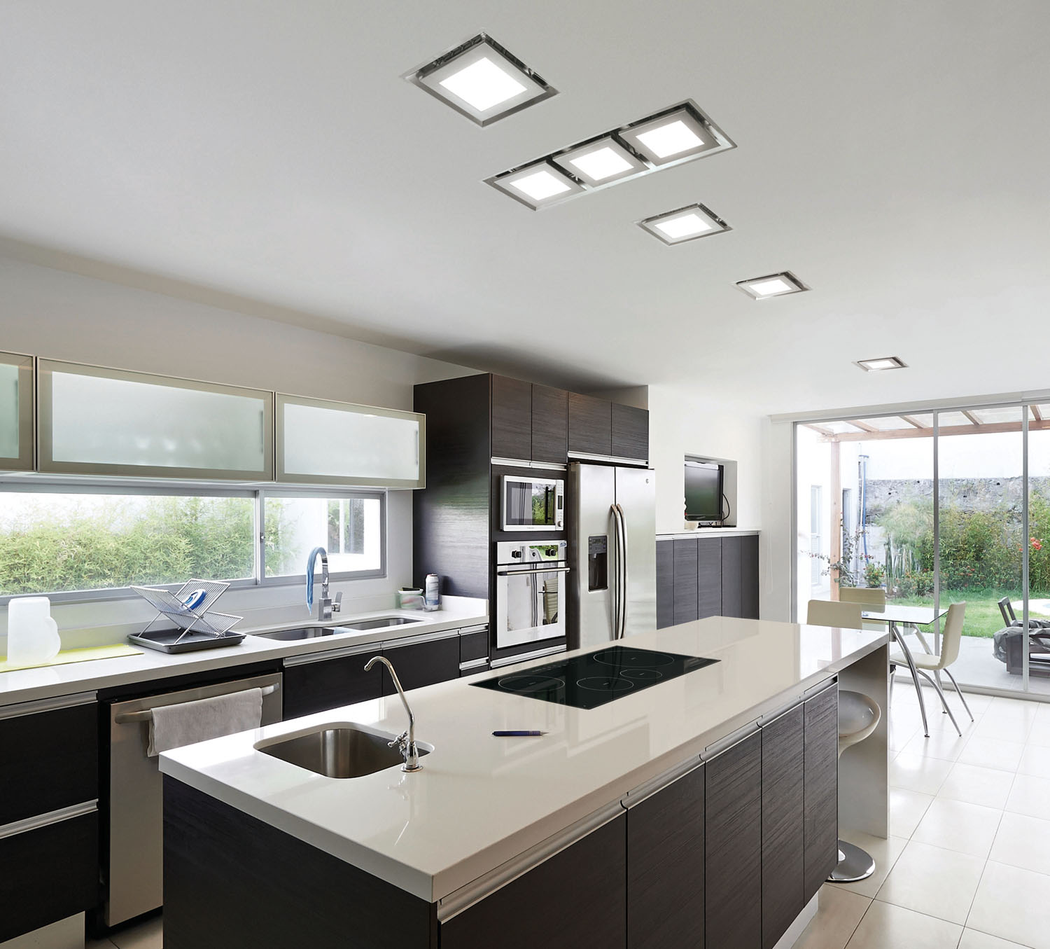 Ceiling-mounted Glass and Stainless Steel cooker hood with integrated ...