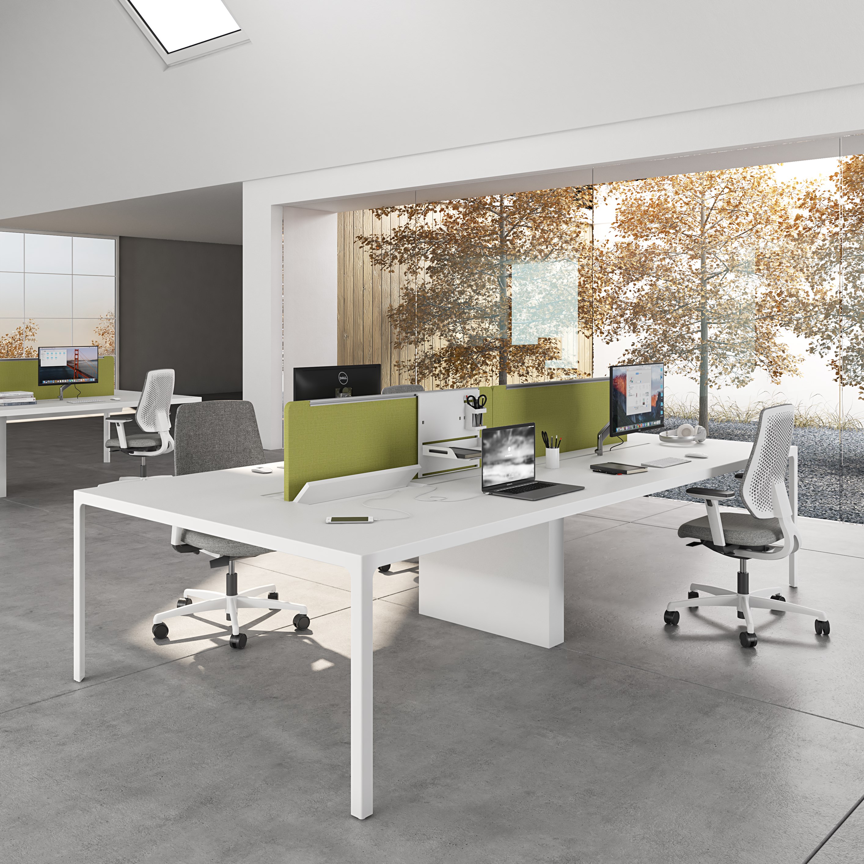 MORE Multiple wooden office desk with sound absorbing screens By ESTEL ...