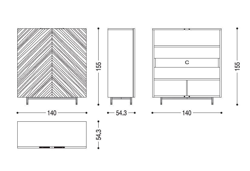 Multi-layer wood highboard with doors MORI By Riva 1920 design Bartoli ...