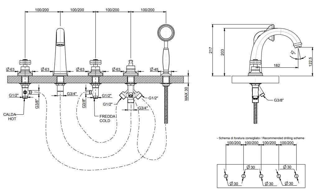 MUSA 23029 | Mitigeur de baignoire Robinet pour baignoire pour bord de ...